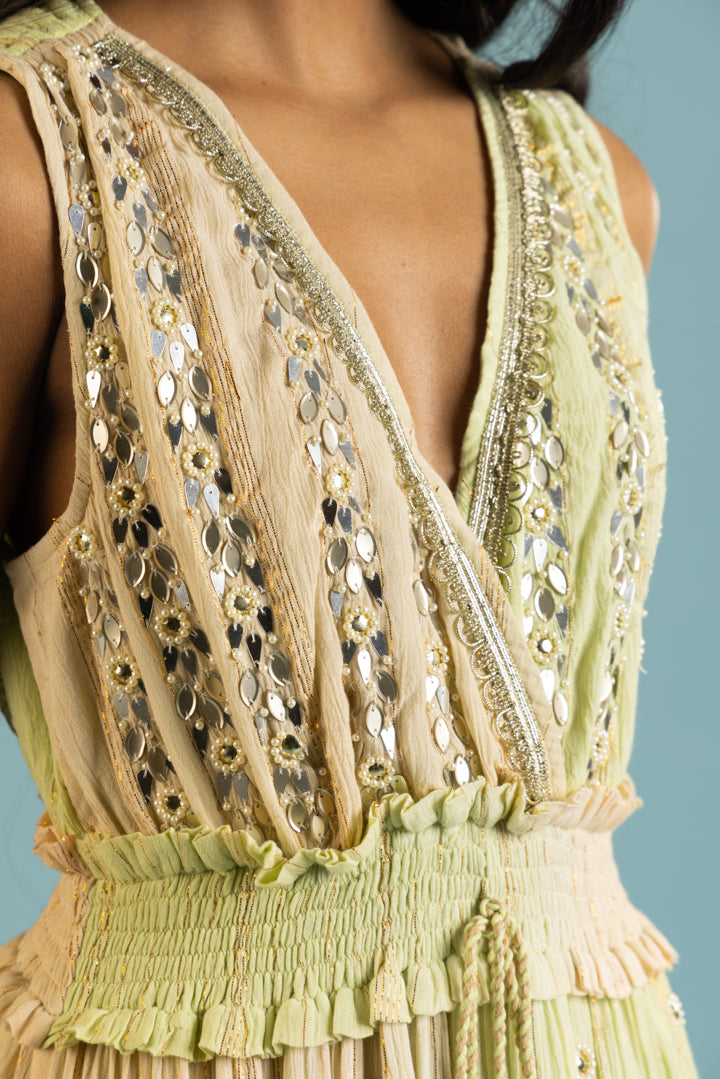 Buy Nicola Cross-Neck mirror Work Summer V Neck Maxi Dress Online