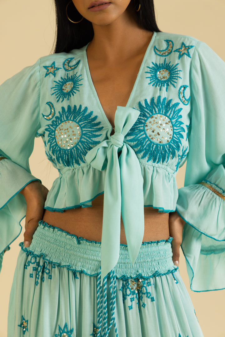 Sky Blue Boho Ruffle Blouse & Skirt Cord-set – labelreyya