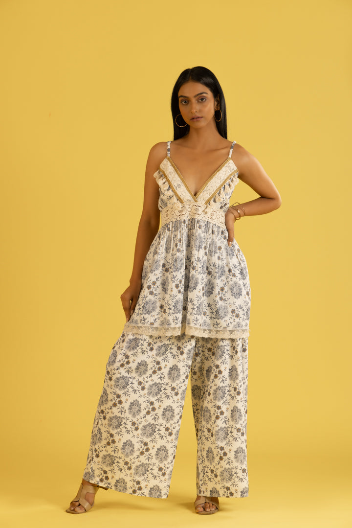 Blue & White Lace Floral Cord Set – labelreyya