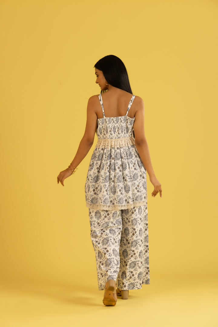 Blue & White Lace Floral Cord Set – labelreyya