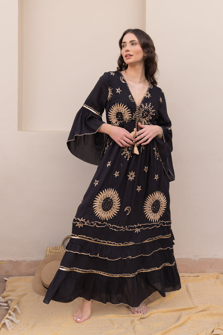 Best Blue, Black & White Boho Sun Maxi Dress | Buy Floral Maxi Dress Online