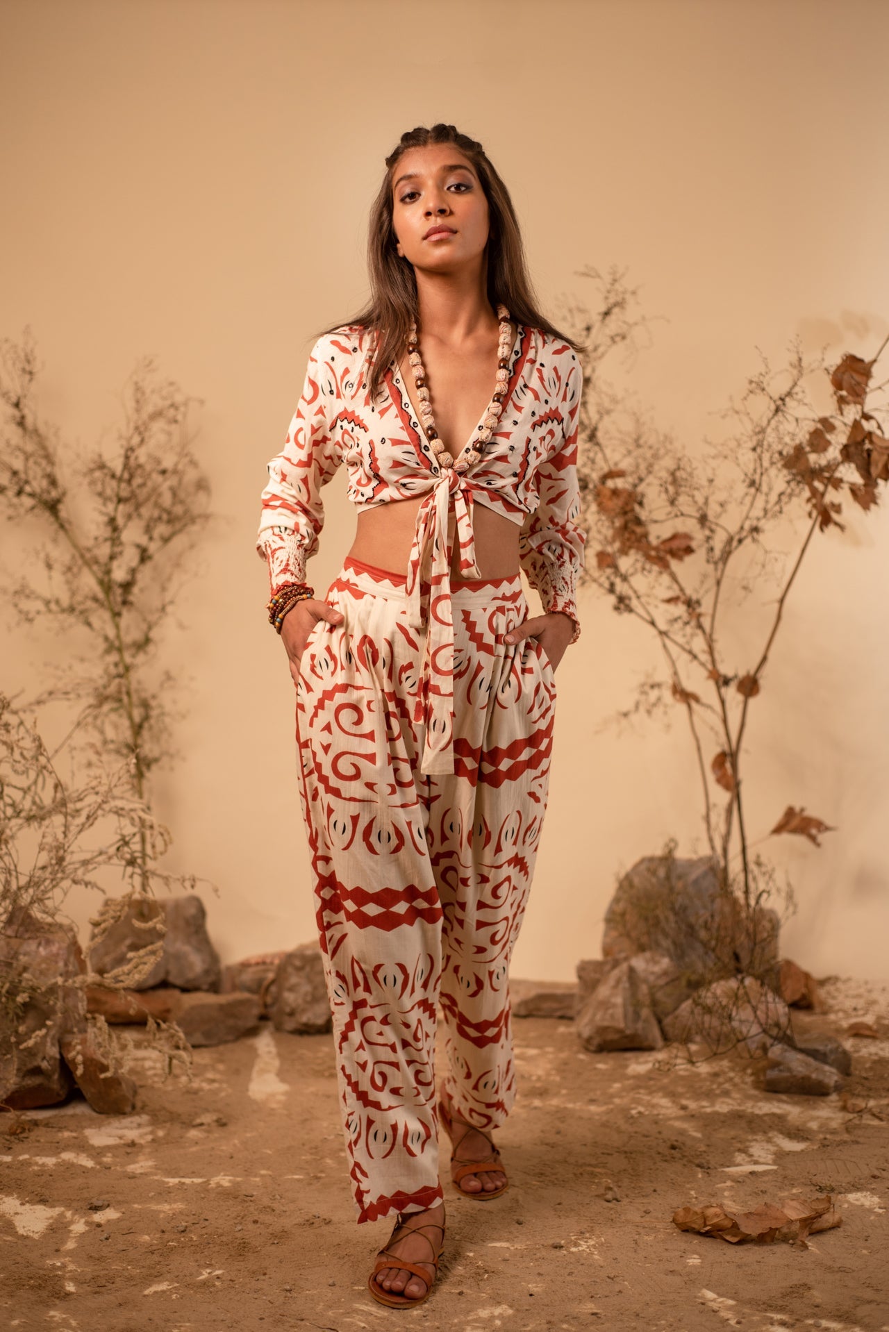 Boho Beige and Rust Tribal Co-ord Set (Set of 2) - Lablereyya