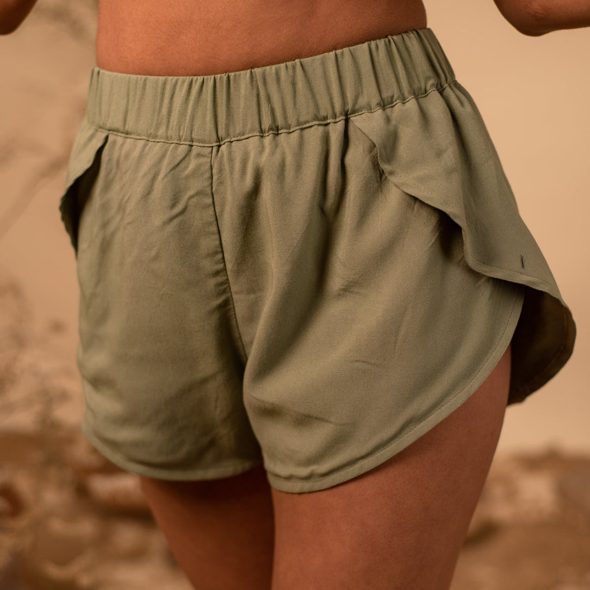 Buy Sage Green Wrap around Shorts with Elasticated Waist – labelreyya