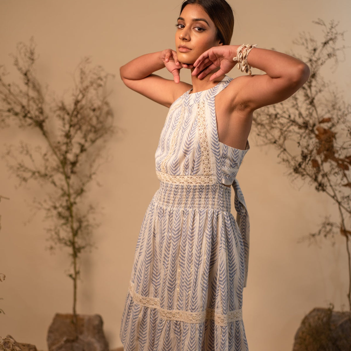 Buy Blue Halter Back Tie up Dress with Back Tie up Knot and Laces ...